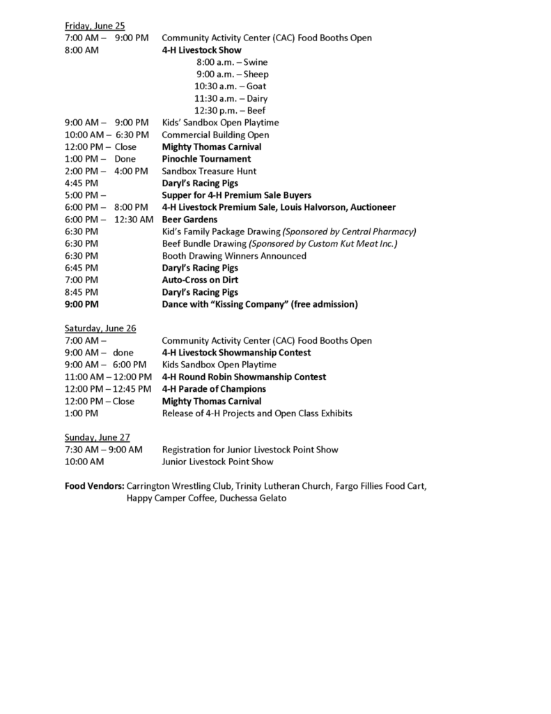 Foster County Fair – Carrington – June 23rd – 26th | News Dakota