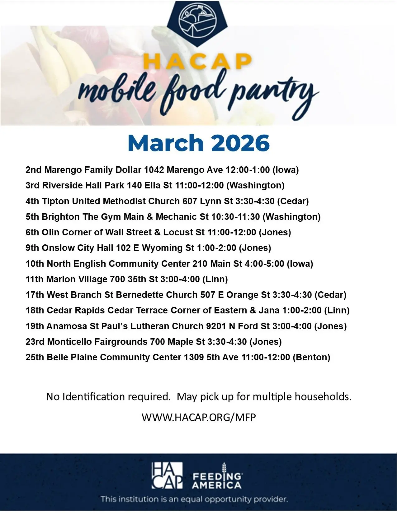 March HACAP Mobile Food Pantry Schedule Released | KCII Radio - The One ...