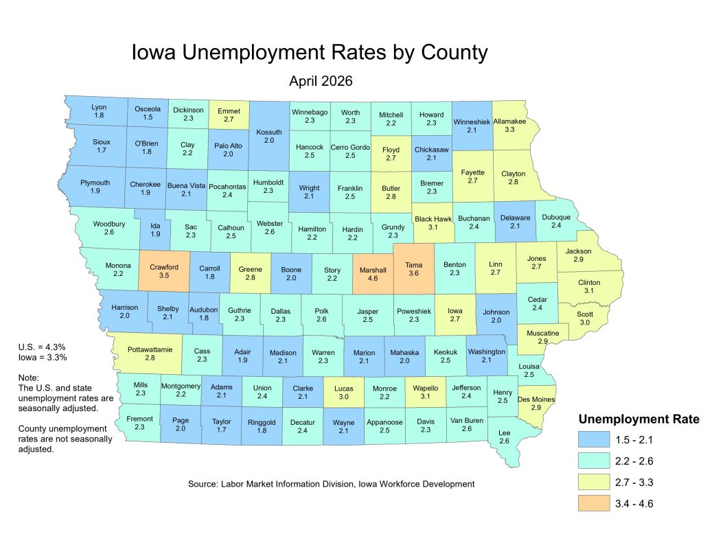 Unemployment Rate Decreases in Area Counties in April | KCII Radio ...