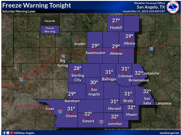 Freeze Warning Issued for Brown County for Friday Night | Brownwood News
