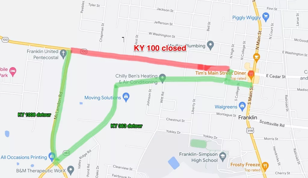 Major road rehabilitation project to temporarily close KY 100 in Simpson County | WCLU Radio