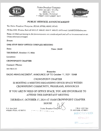 Crownpoint Chapter One Stop Office Complex Meeting – KTNN – St ...