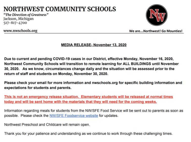 Northwest Community Schools transitions to Virtual Learning | WKHM-AM ...