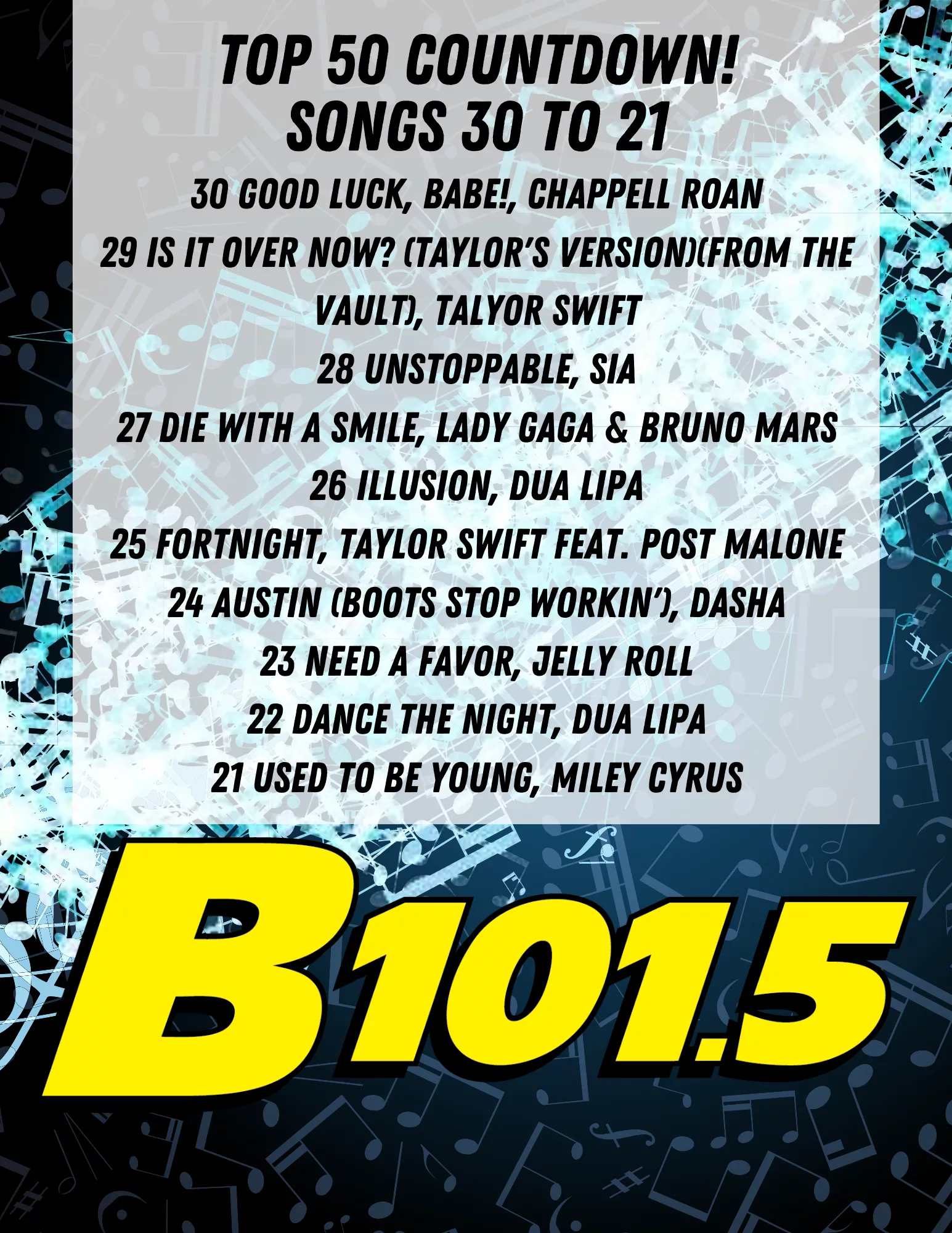 Top 50 Countdown 30 to 21 | B101.5 Today's Best Music