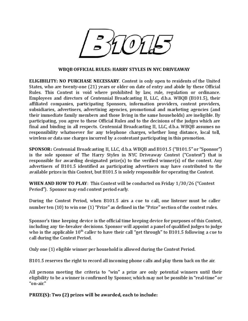 Harry Styles Official Rules | B101.5 Today's Best Music