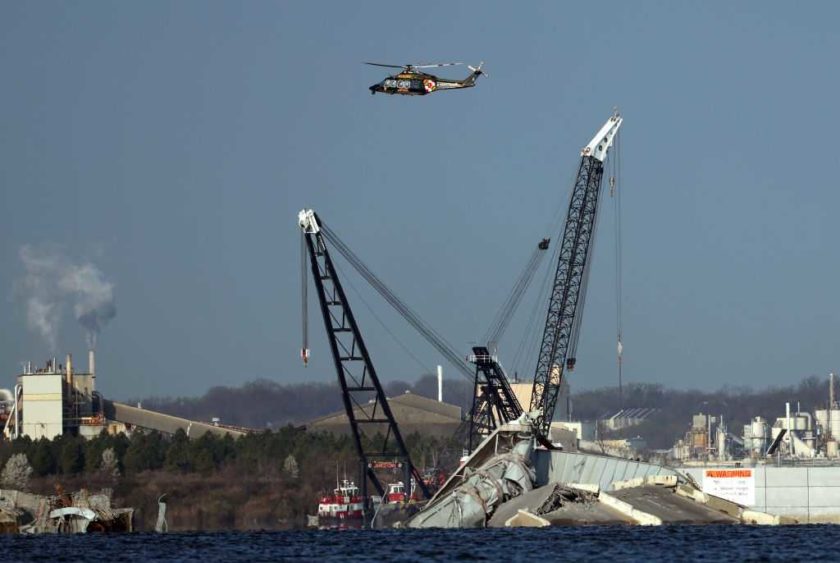 Cranes working on wreckage of Key Bridge collapse | 98 Rock Online