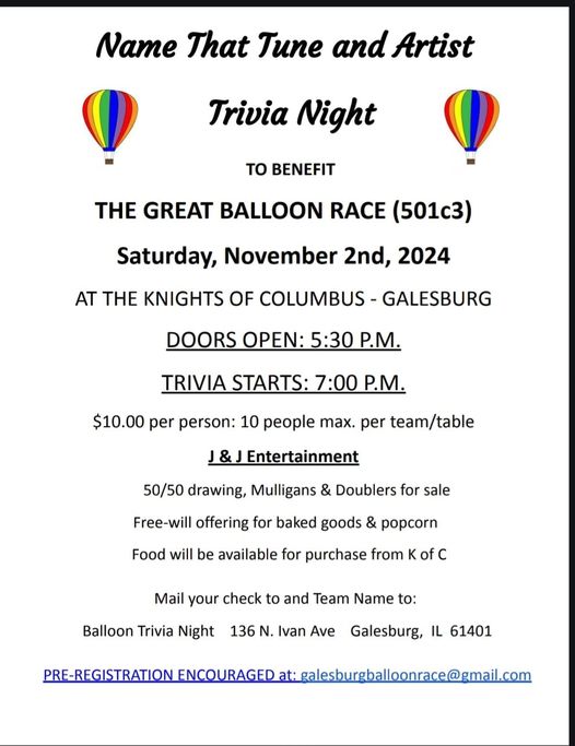 Name that Tune and Artist Trivia Night (Great Balloon Race Fall ...