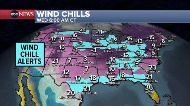 Millions of Americans under wind chill alerts as winter storm brings ...