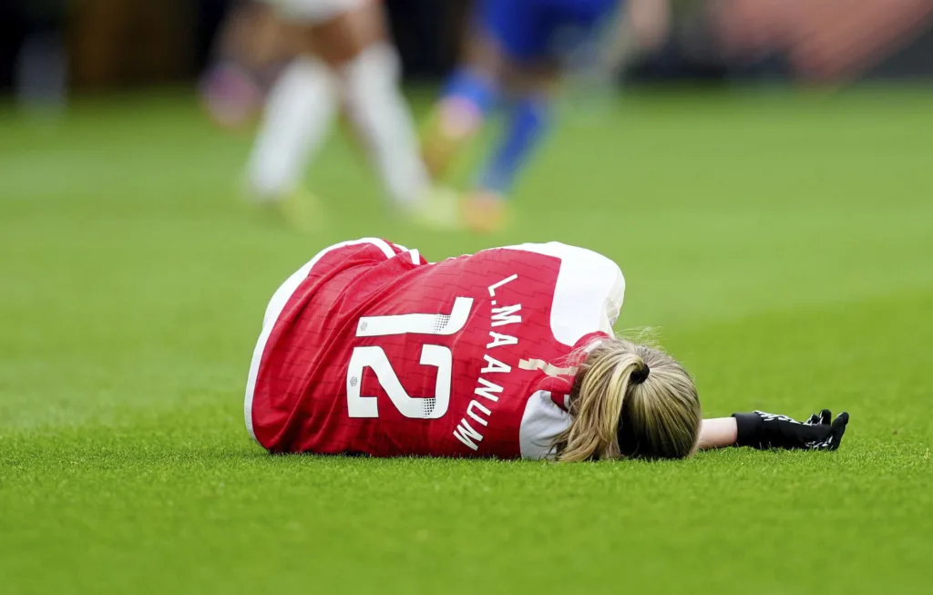Arsenal Women's Frida Maanum collapses on the field during League Cup ...