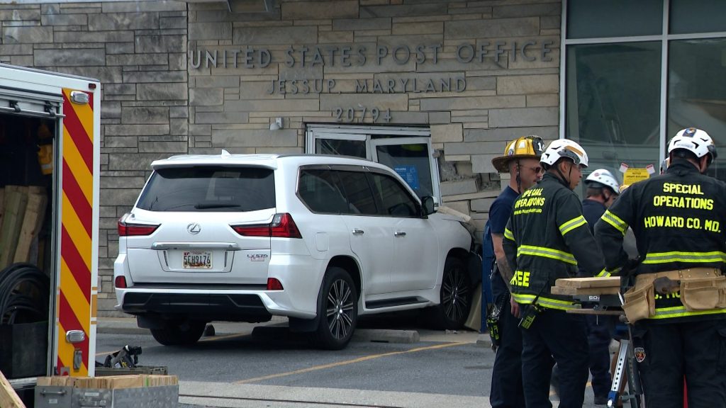 Jessup post office evacuated after SUV crashes into building | WBAL ...