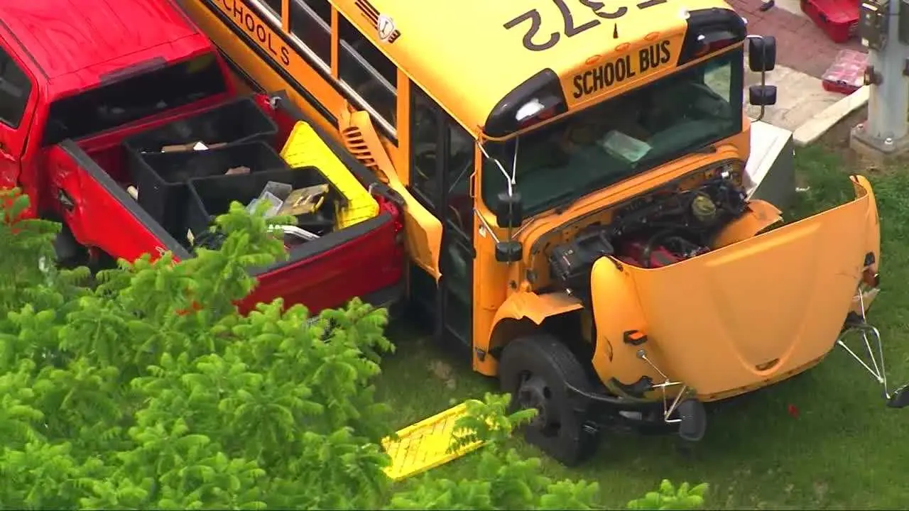School bus, pickup truck collide in Owings Mills | WBAL Baltimore News