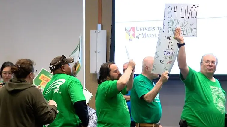 AFSCME union protests layoffs at University System of Maryland | WBAL ...