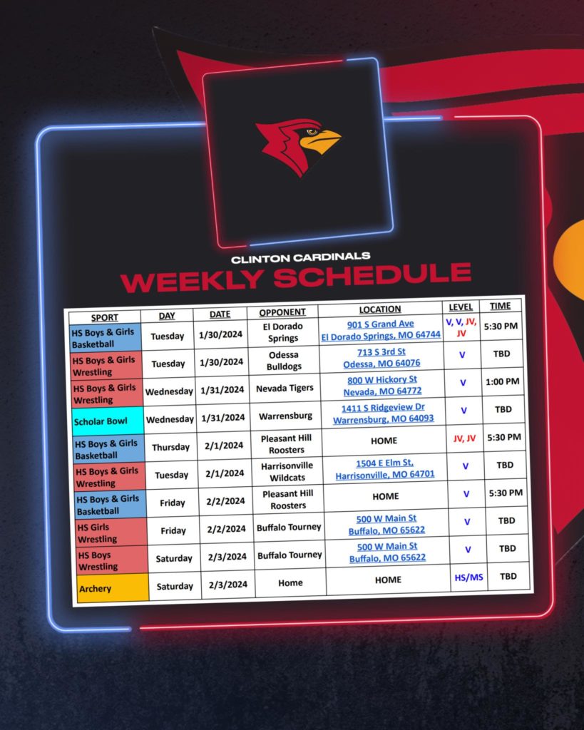 COURTMAT WEEK SCHEDULE | Clinton Cardinal Sports Network | Clinton ...