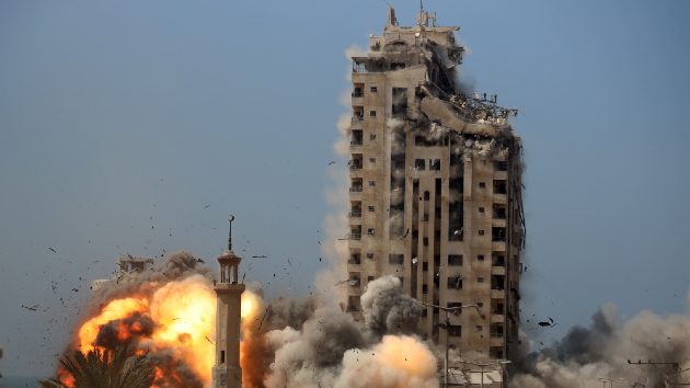 Israel levels Gaza high-rise tower near Palestinian civilian encampment ...