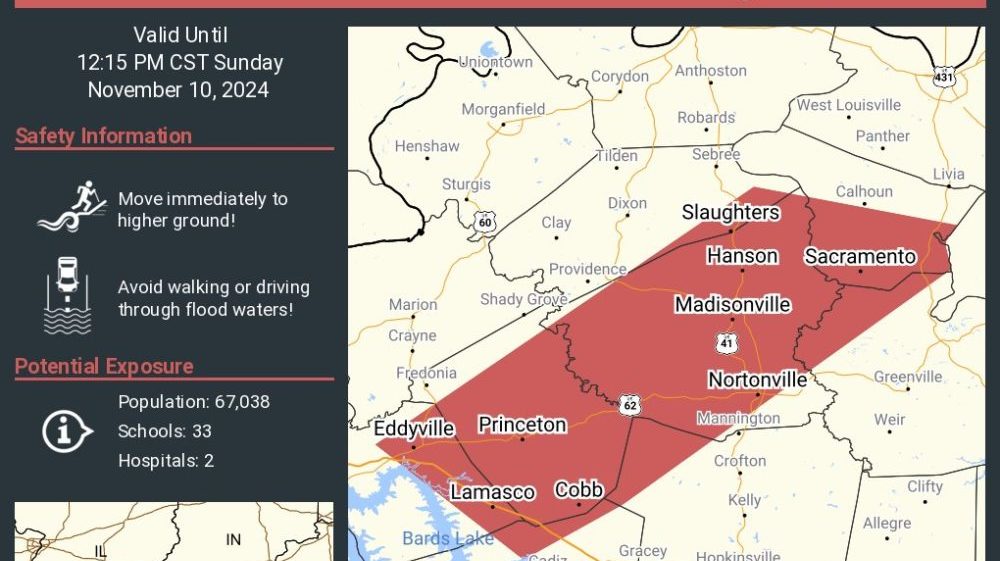 Flash Flood Warning For Hopkins, Caldwell, Lyon, And McLean Counties | WKDZ