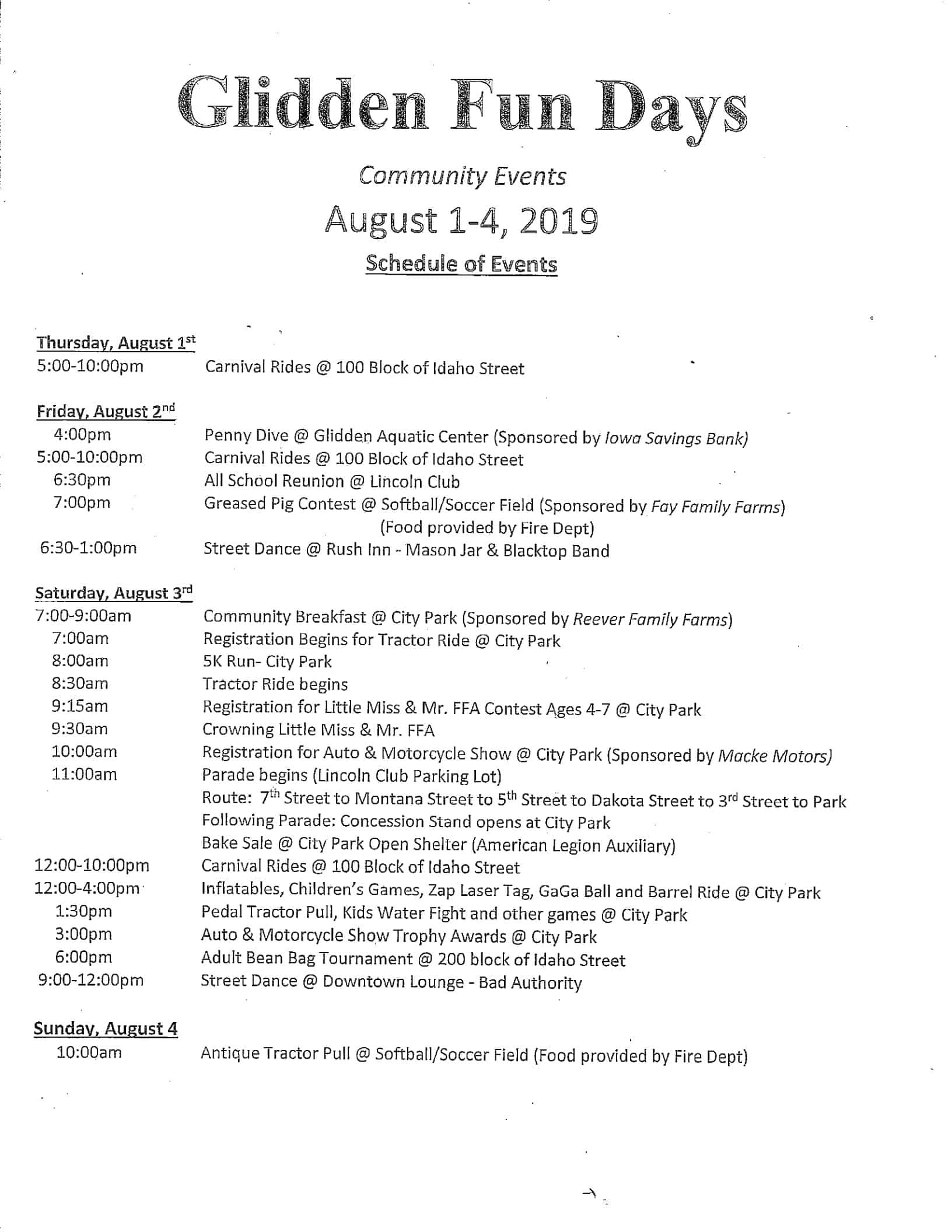 Glidden Fun Days Begins Thursday With Fun For All Ages Through The ...