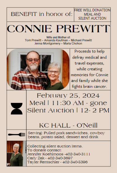 Benefit For Connie Prewitt - Holt County Economic Development | Serving ...