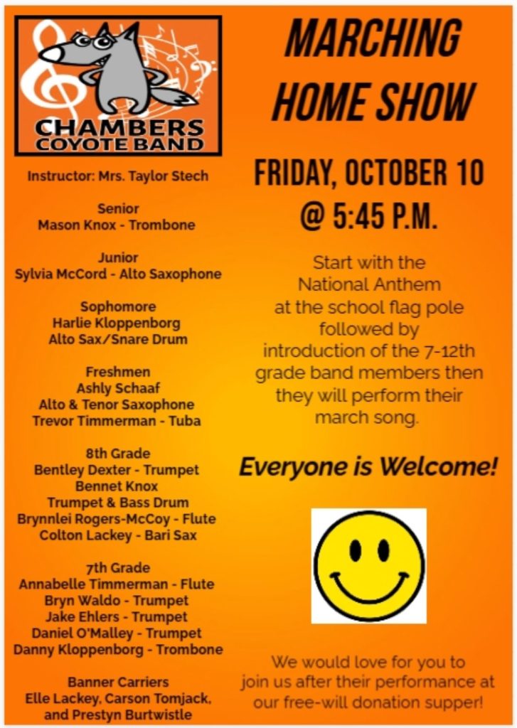 Chambers Coyote Band Marching Home Show & Free Will Donation Supper ...