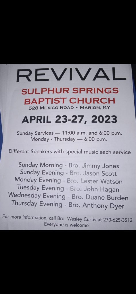 Revival- Sulphur Springs Baptist | WKDZ Radio
